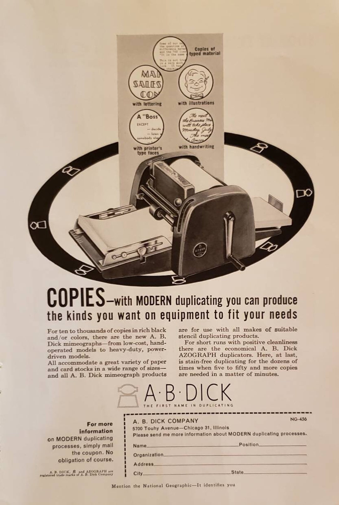 1956 A.B. DICK Mimeograph Copy Maker Copier Equipment Office ...