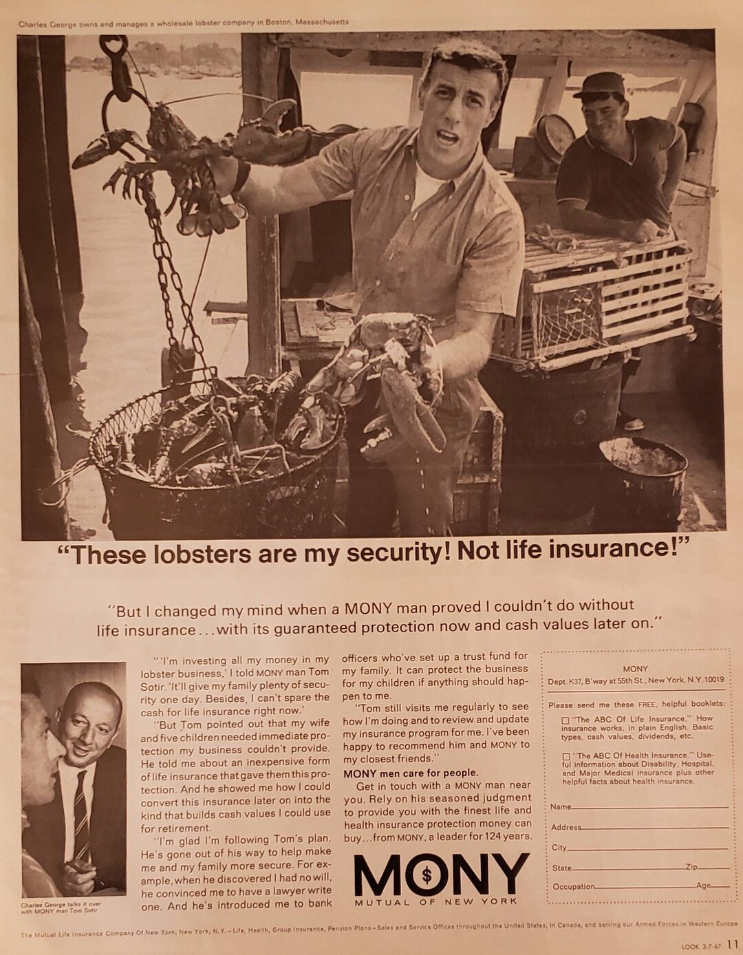 1967 MONY Mutual of New York Life Insurance Agent Finance Lobster ...