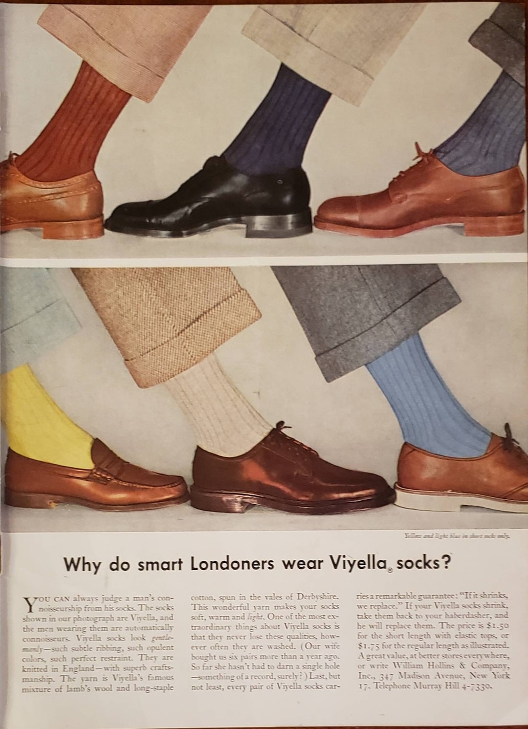 1955 VIYELLA SOCKS Mens Fashion London Knitted Derbyshire England ...
