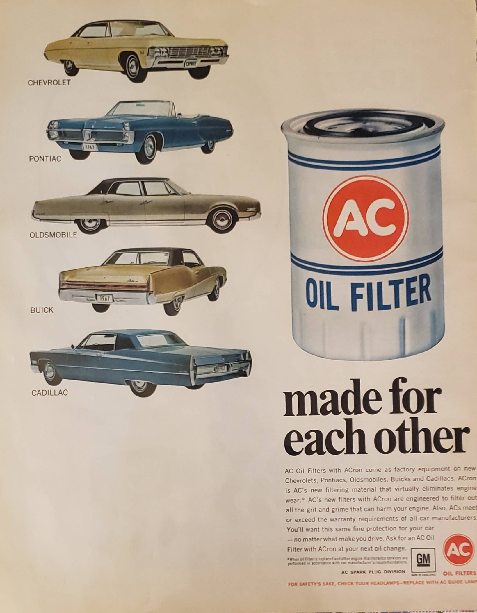 1967 AC OIL FILTERS Acron Automotive Chevrolet Pontiac Oldsmobile Buick ...