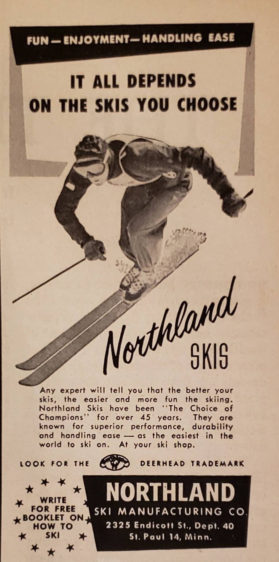 1957 NORTHLAND Ski Manufacturing Skis Skiing Vintage Print Ad - Etsy