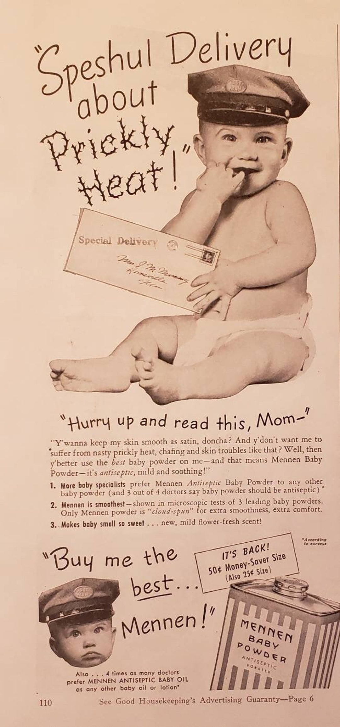 1945 MENNEN BABY POWDER Prickly Heat Hygiene Skin Health Vintage Print ...