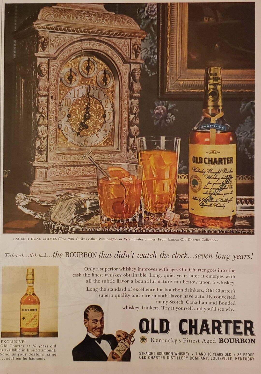 1962 OLD CHARTER Kentucky Aged Bourbon Whiskey Alcohol Drink Beverage ...