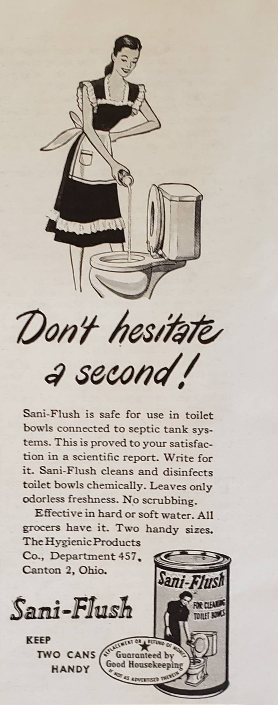 1948 SANI-FLUSH Disinfectant Toilet Bowl Cleaner House Bathroom ...