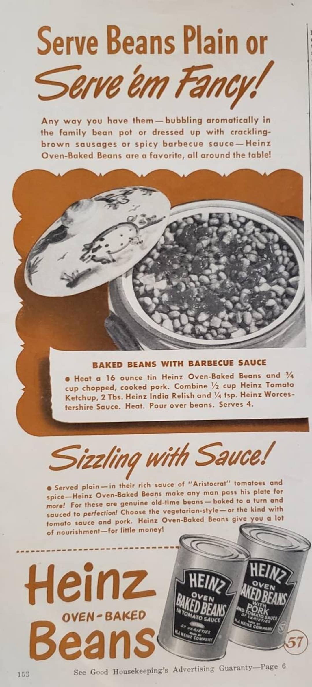 1948 HEINZ Oven Baked Beans Canned Food Recipe Vintage Print Ad - Etsy