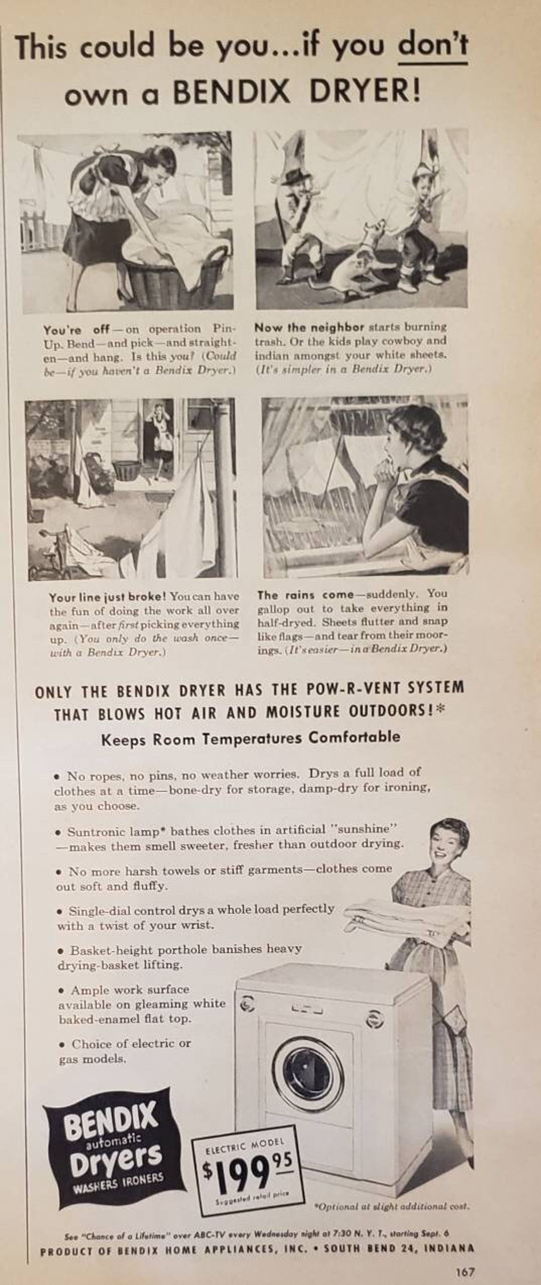 1950 BENDIX Automatic Dryer Clothes Washing Laundry Appliance Vintage ...