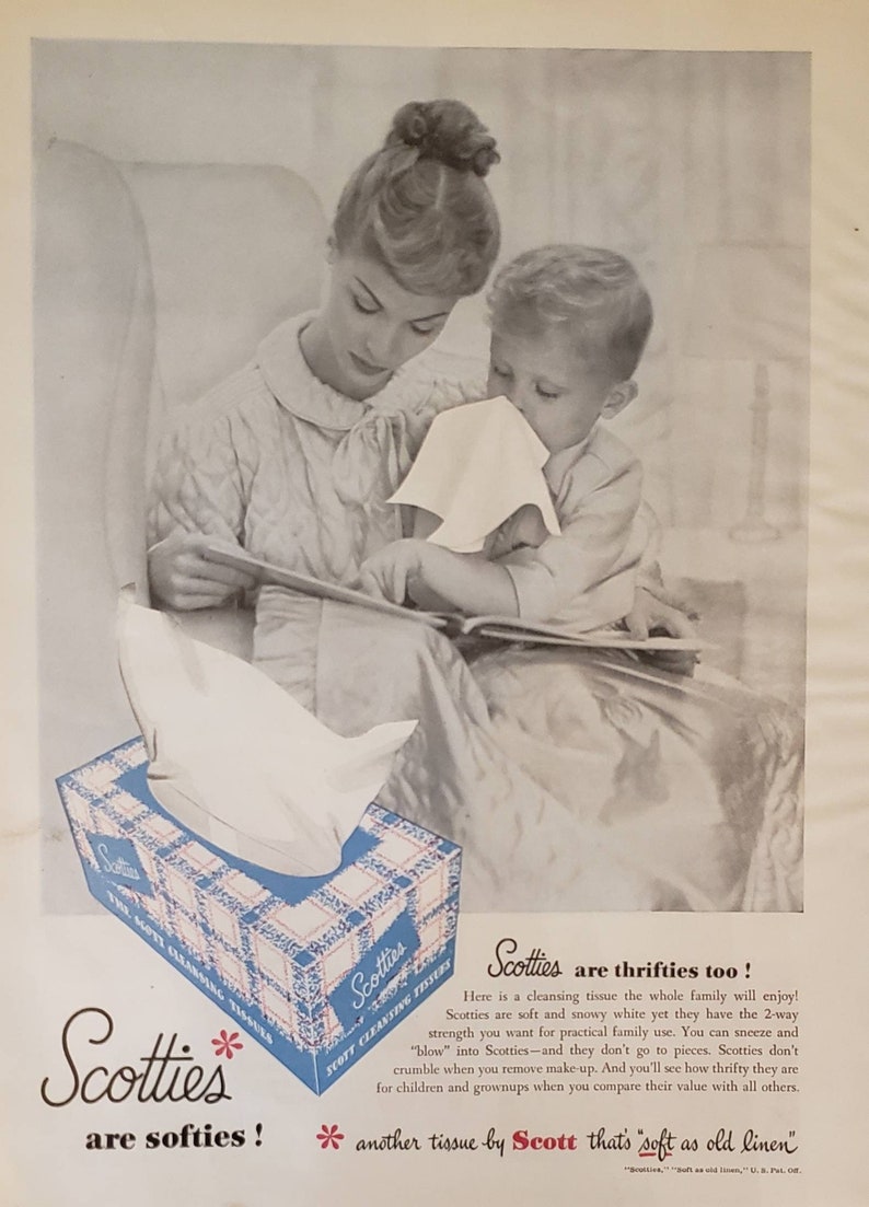 1950 SCOTTIES Scott Cleansing Tissues Vintage Print Ad - Etsy