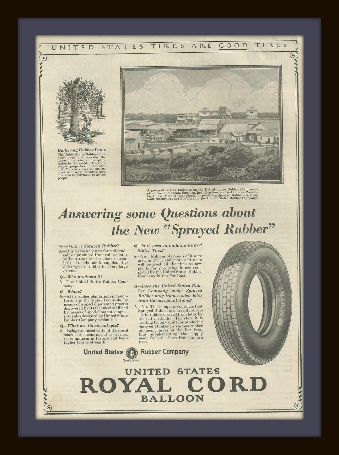 1926 United States Rubber Company Vintage Ad Royal Cord Balloon Tire ...