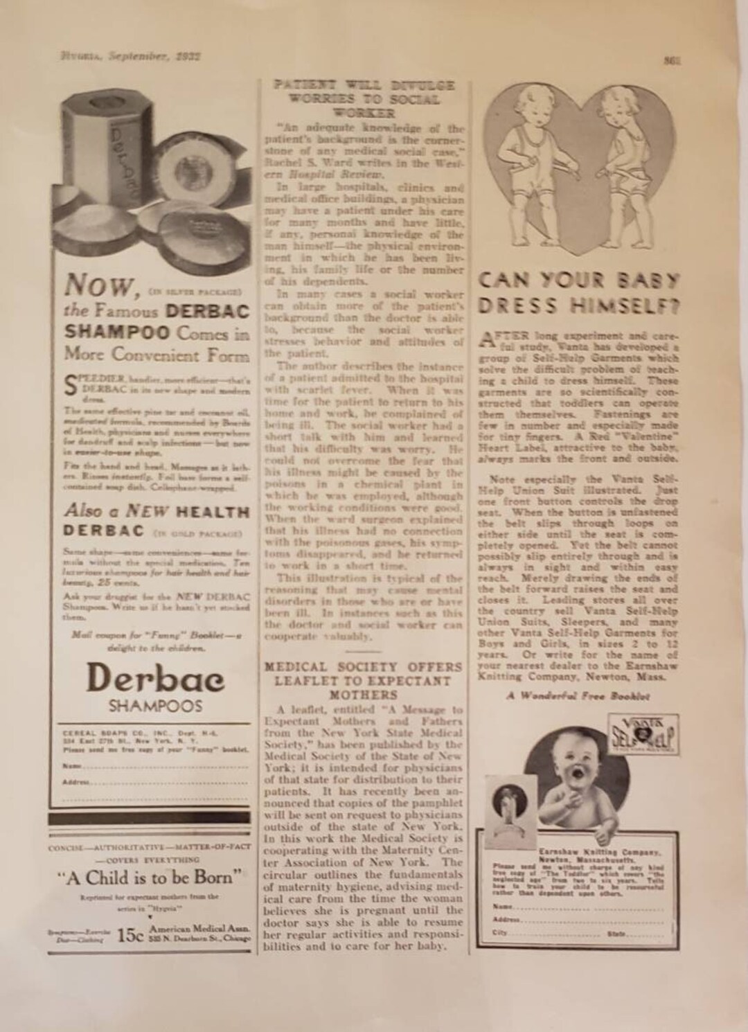 1932 DERBAC Shampoo VANTA Baby Self Help Union Suit Clothing Earnshaw ...