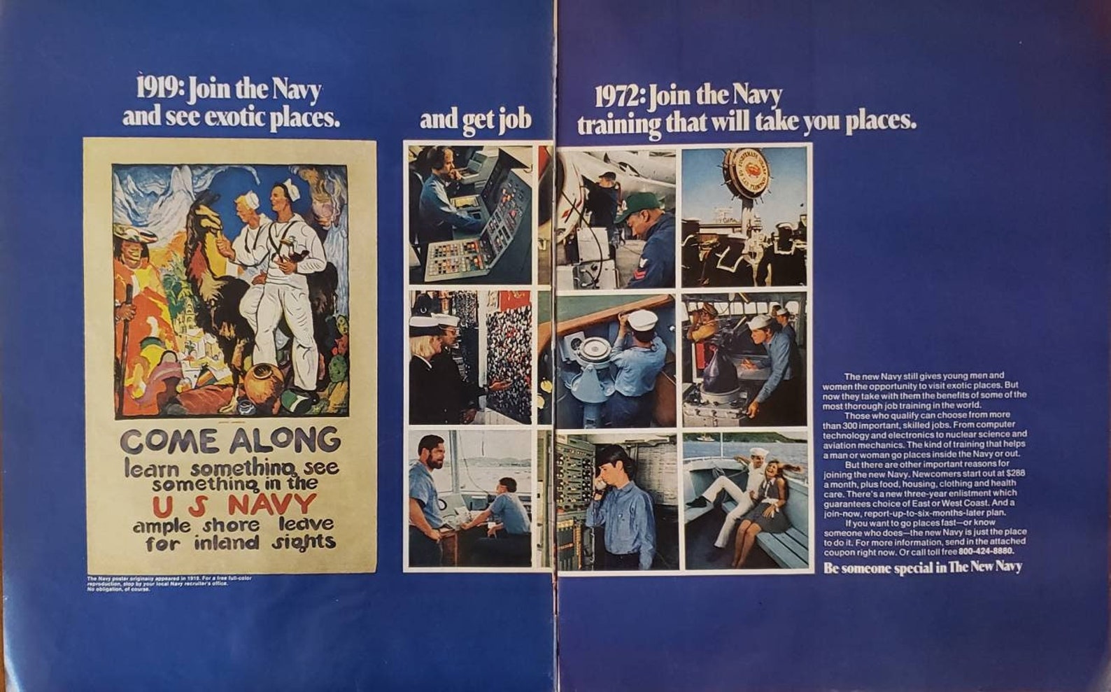 1972 US NAVY Military Recruitment Enlist Sailors Poster Jobs 2 Page ...
