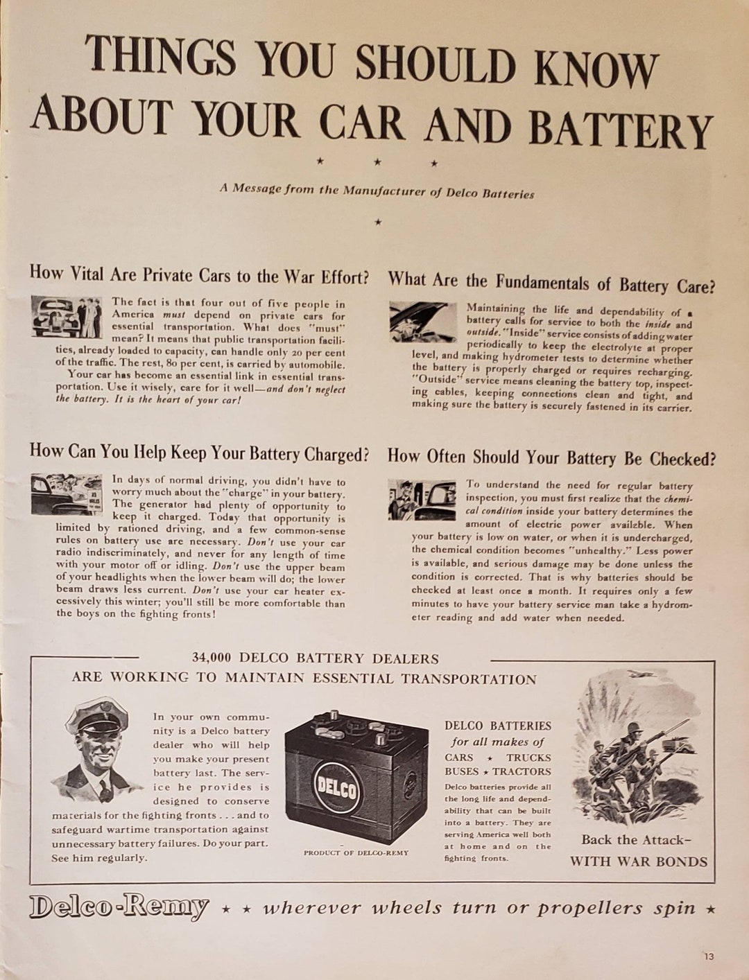 1943 DELCO REMY Car Battery Care KEEPSAKE Diamond Engagement - Etsy
