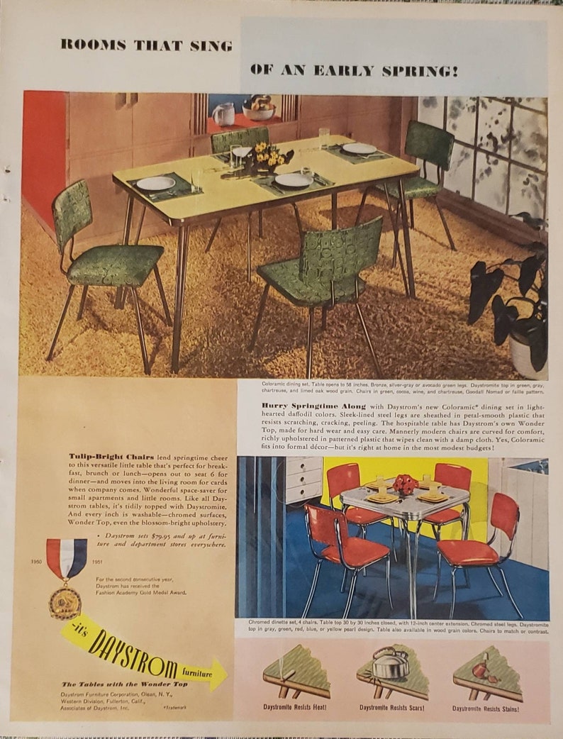1951 DAYSTROM FURNITURE Ciloloramic Dining Set Chrome Kitchen Table ...