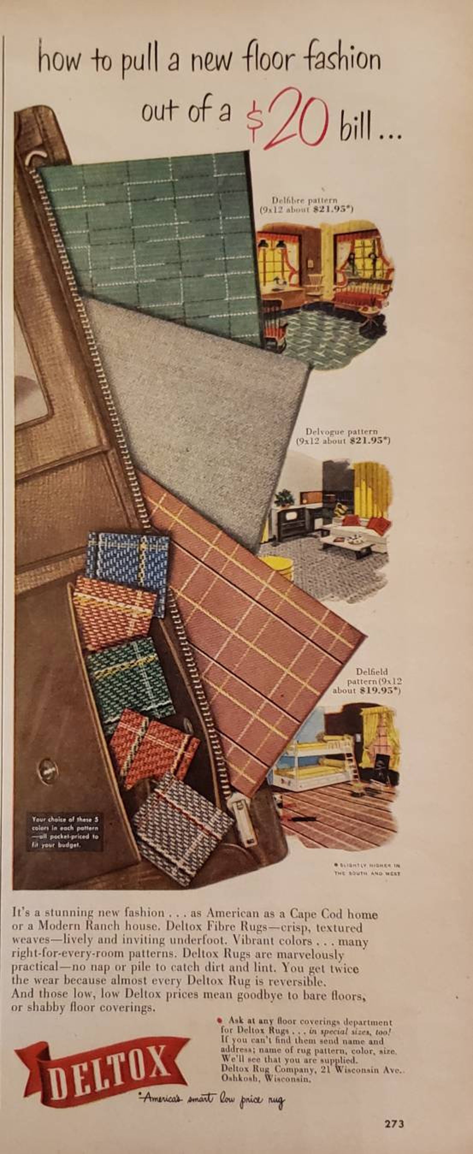 1951 NANCY WARREN Wallpaper DELTOX Fibre Rugs Floor Fashion Vintage ...