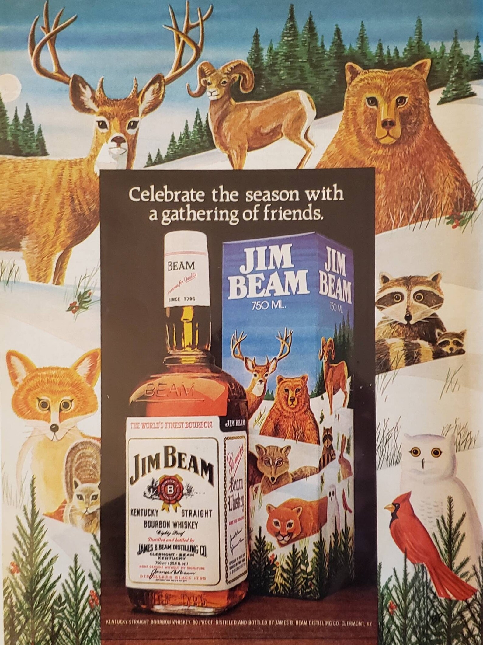 1981 JIM BEAM Kentucky Straight Bourbon Whiskey Alcohol Drink Animals ...