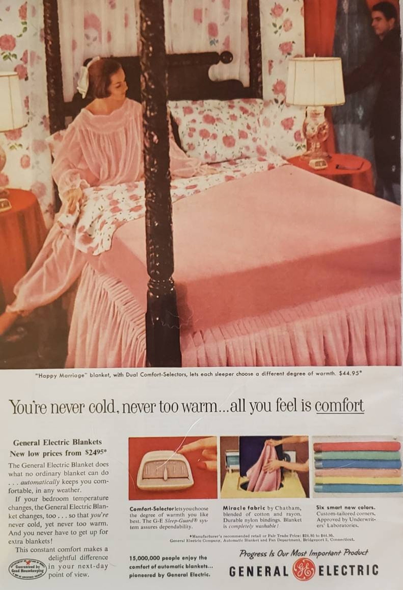 1957 General Electric GE Happy Marriage Pink Electric Blanket Bedroom ...