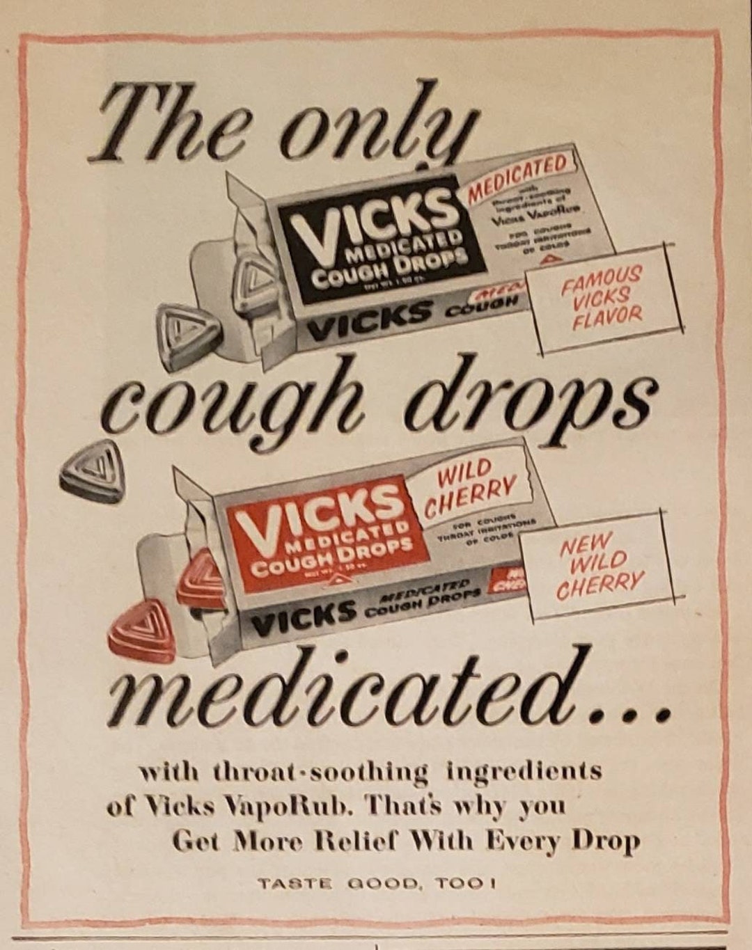 1956 VICKS Medicated Cough Drops Sore Throat Medicine Health Vintage ...