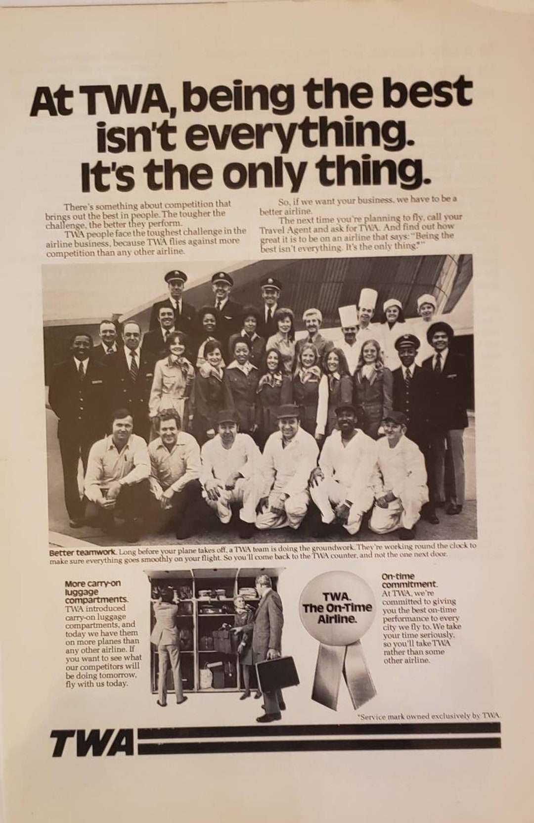 1976 TWA Airlines People Teamwork Pilots Flight Attendants Ground Crew ...