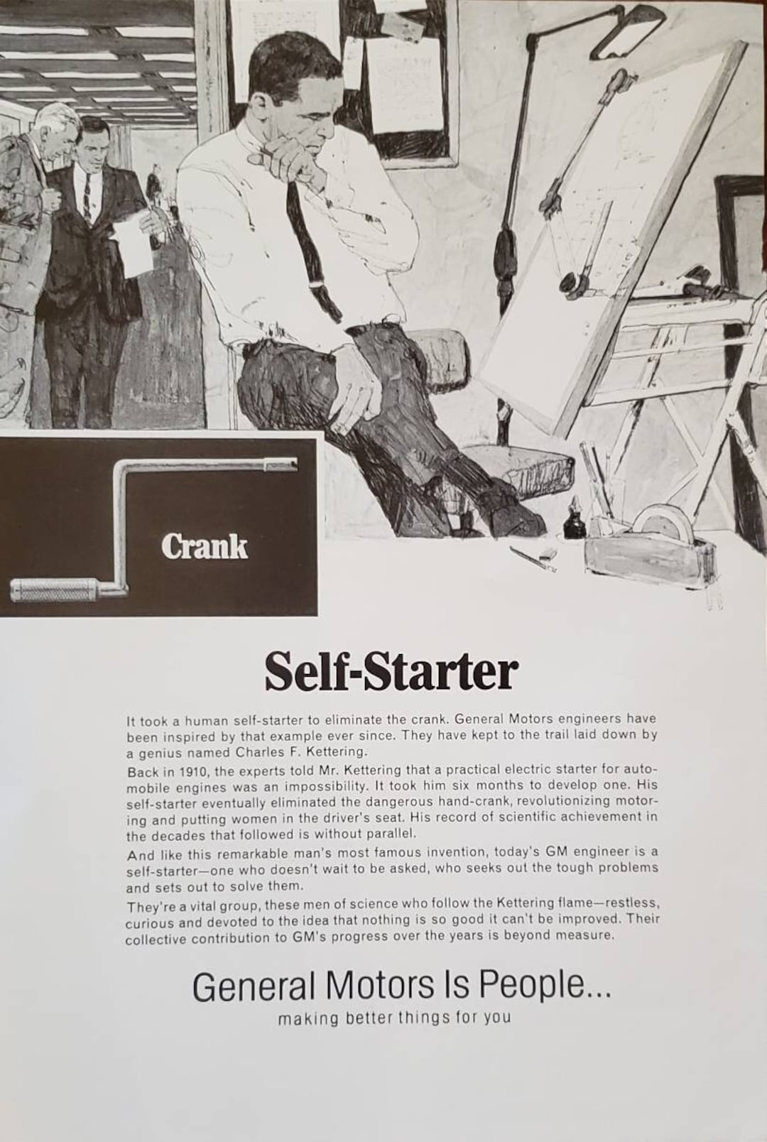1966 GENERAL MOTORS GM Crank Self Starter Engineer Charles Kettering ...