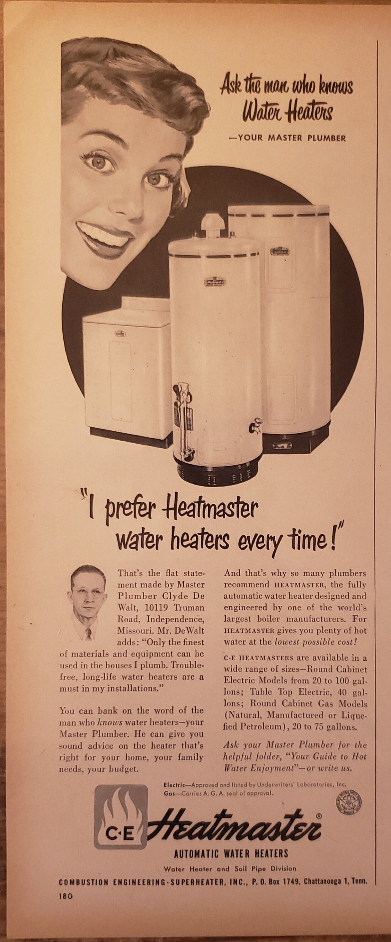 1951 CE HEATMASTER Automatic Water Heater Combustion Engineering ...