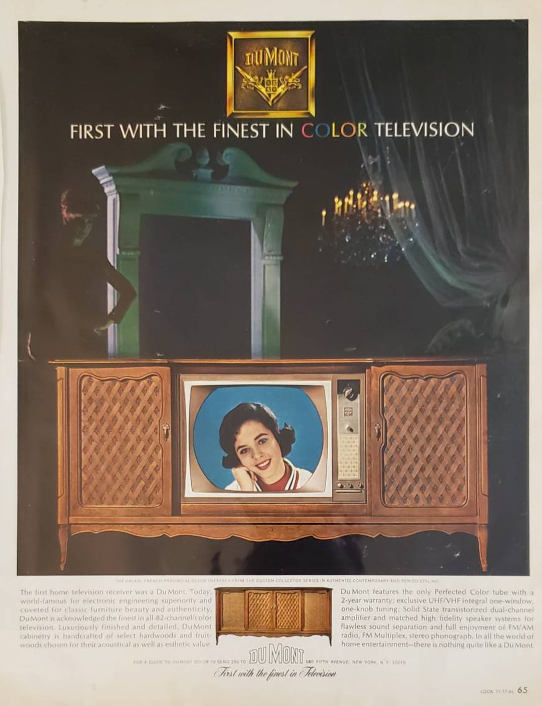 1964 DUMONT Color Television TV Set Vintage Print Ad - Etsy
