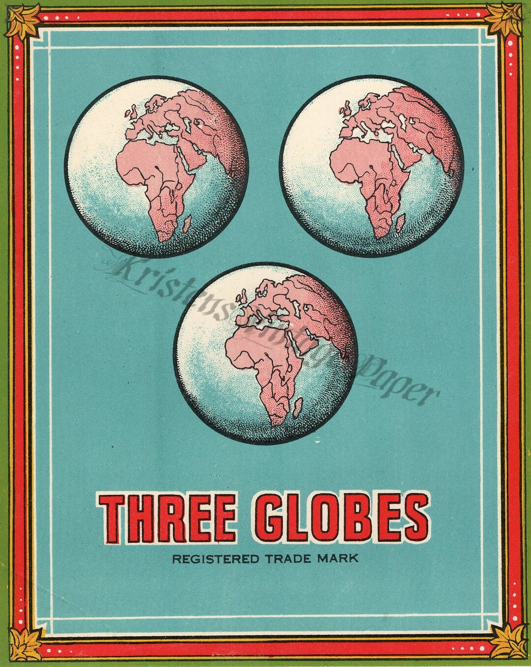 Instant Digital Download THREE GLOBES LABEL Vintage Digital Image File ...