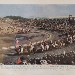 1946 PENDLETON OREGON Round-up Rodeo Cowboys Native Americans Color ...