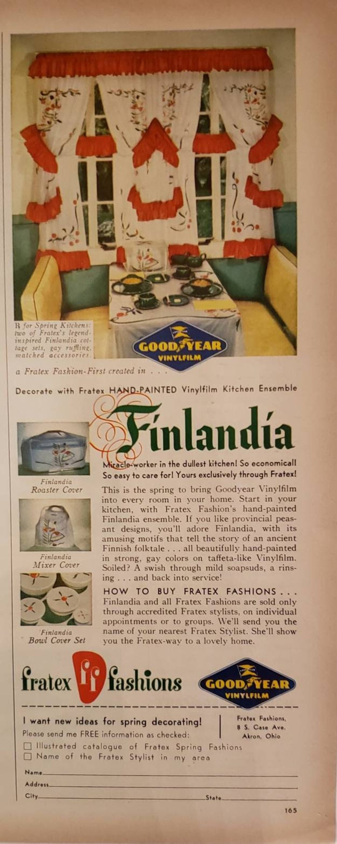 1951 FRATEX FASHIONS Finlandia Goodyear Vinylfilm Kitchen Ensemble ...