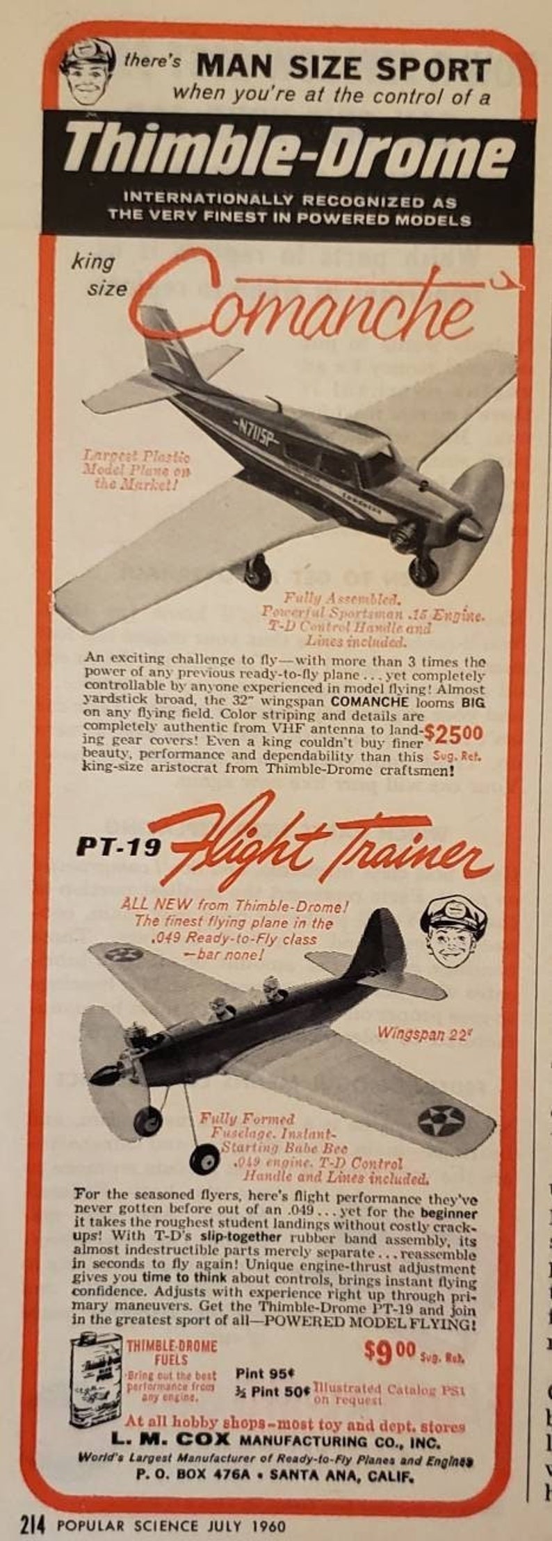 1960 THIMBLE DROME Powered Airplane Model Flying Comanche - Etsy