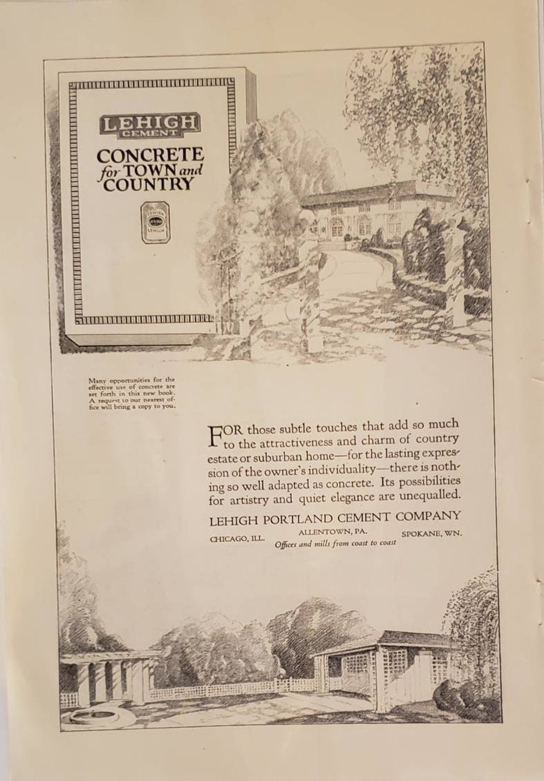 1922 LEHIGH PORTLAND CEMENT Concrete House Exterior Building Materials ...