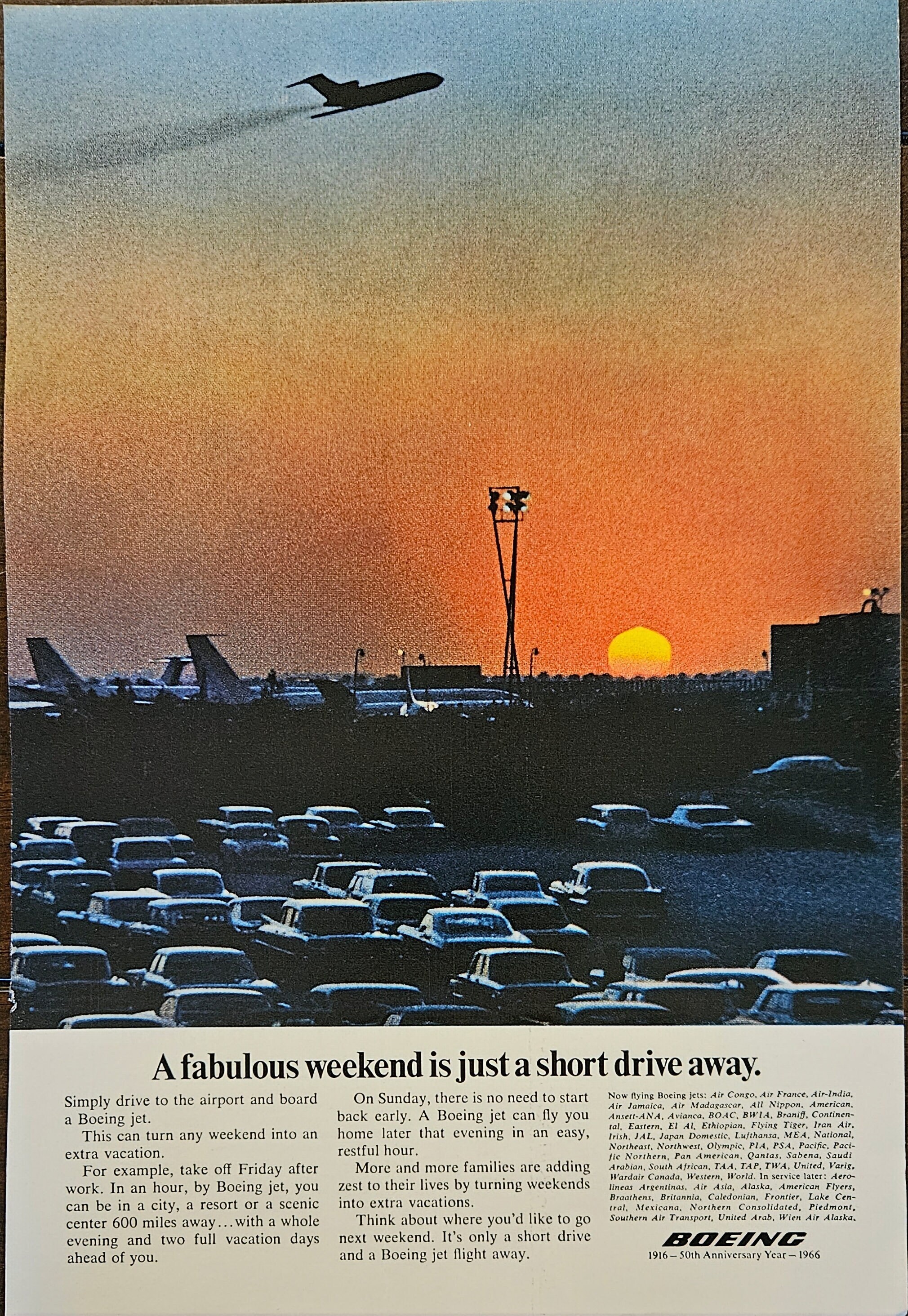 1966 BOEING Vintage Ad, Jet Airplane Weekend Trip Aviation Aerospace ...