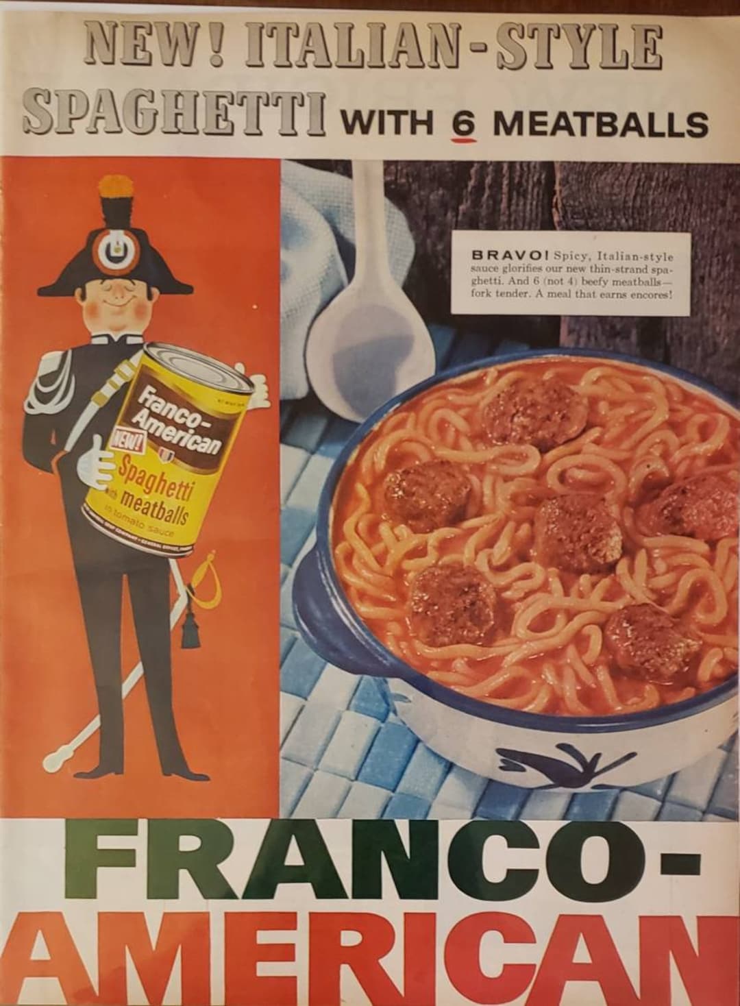 1957 FRANCO AMERICAN Spaghetti and Meatballs Pasta Italian Food Vintage ...