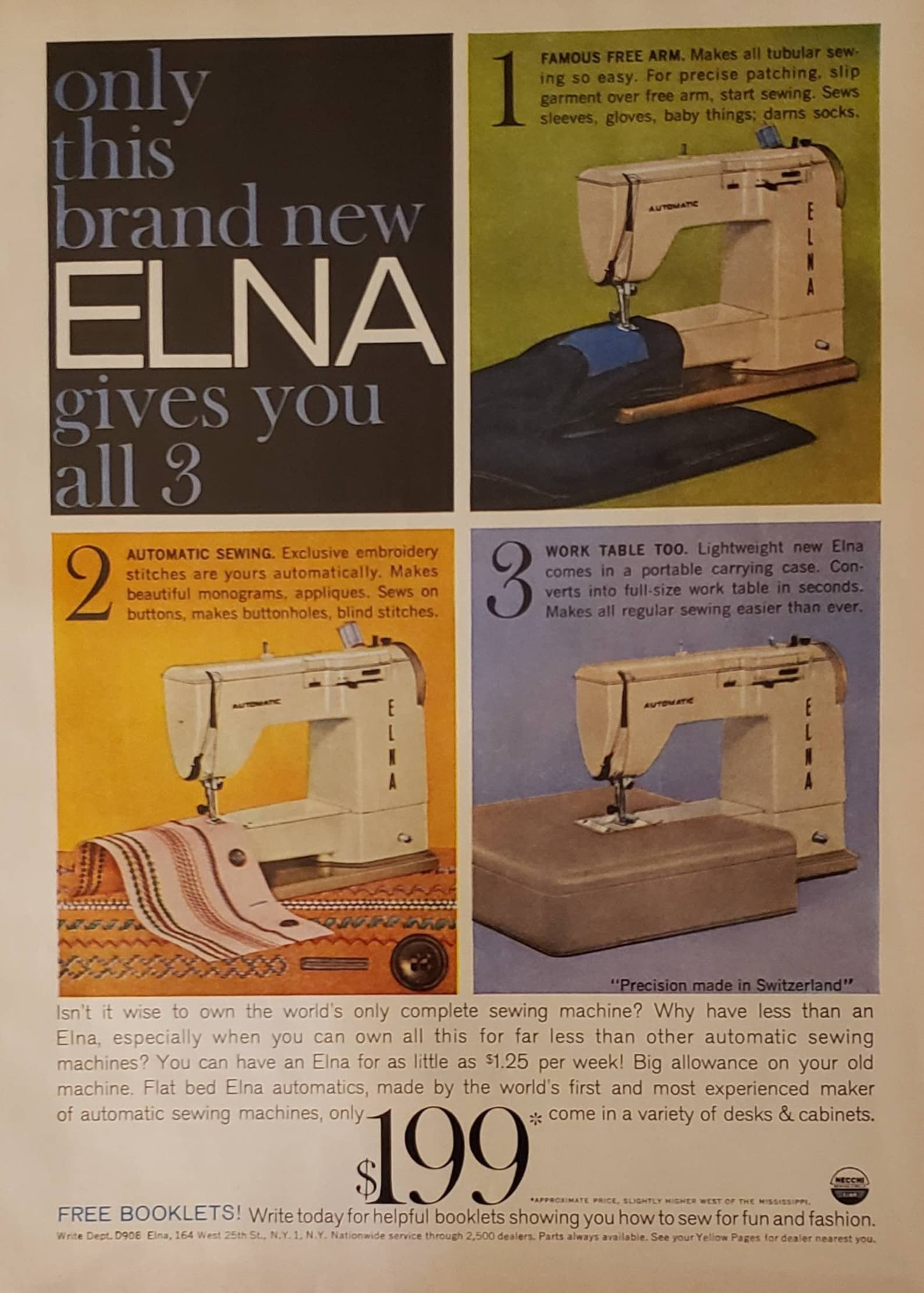 1959 ELNA Automatic Sewing Machine Vintage Print Ad - Etsy