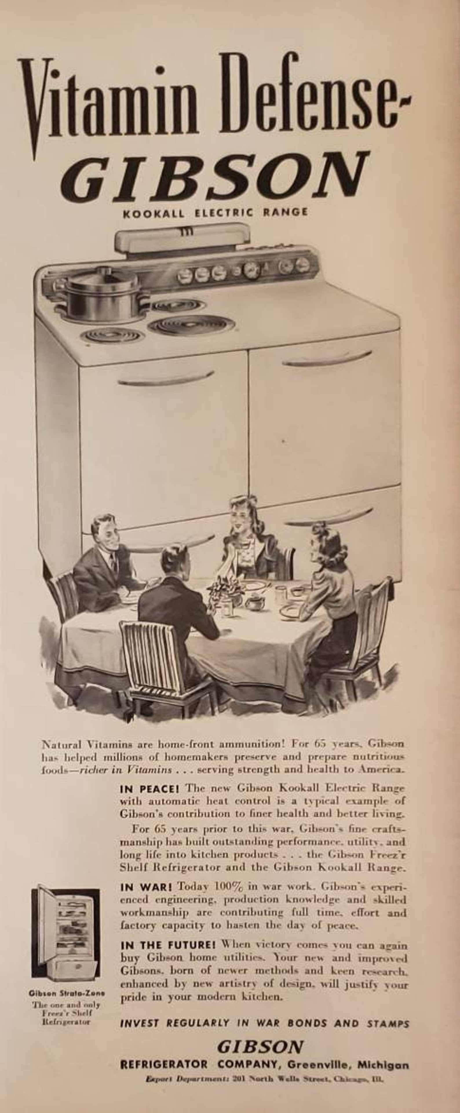 1943 GIBSON Refrigerator Comoany Kookall Electric Range Kitchen ...