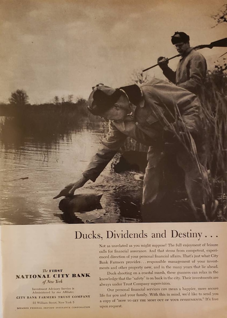 1958 First National City Bank of New York Banking Finance Ducks ...