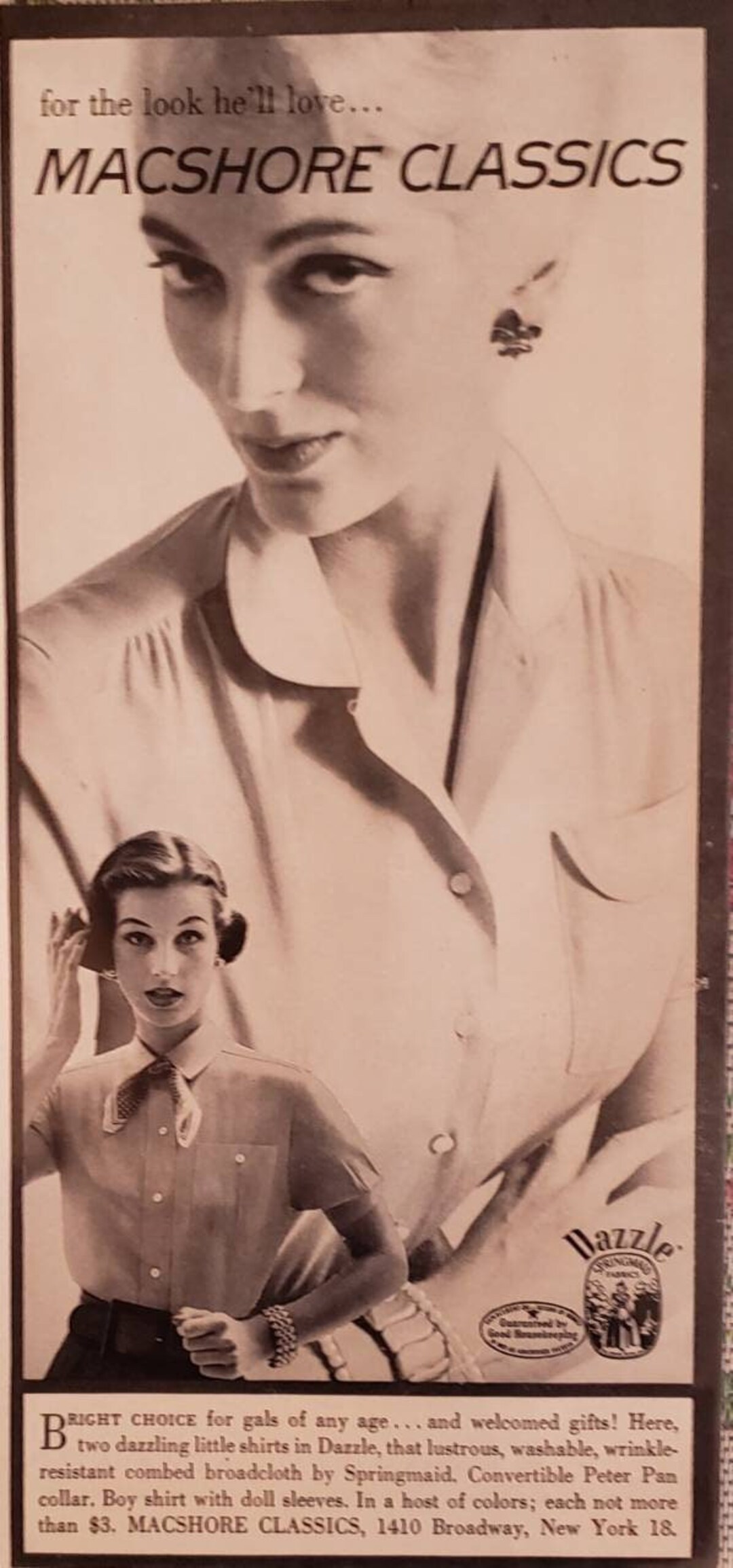 1954 MACSHORE CLASSICS Springmaid Broadcloth Fabric Dazzle Shirts ...