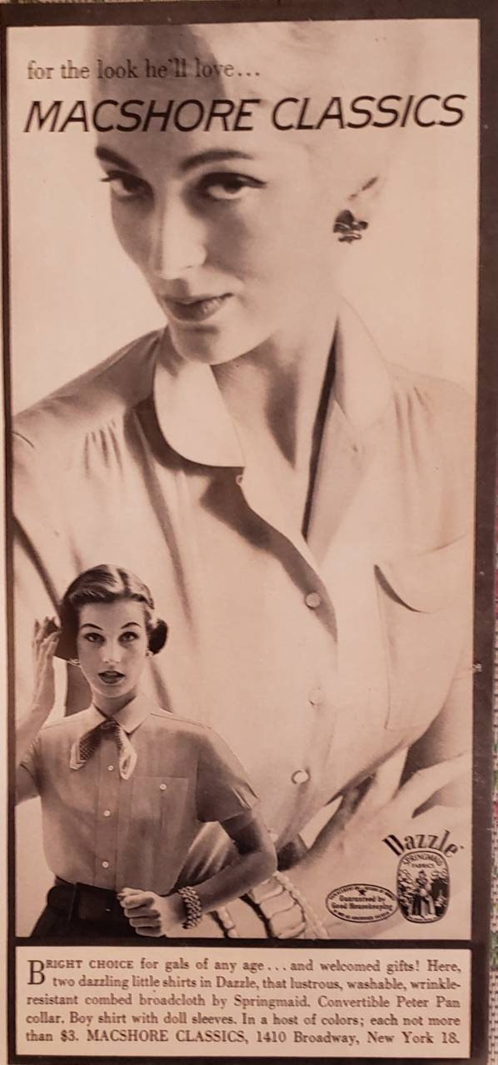 1954 MACSHORE CLASSICS Springmaid Broadcloth Fabric Dazzle Shirts ...