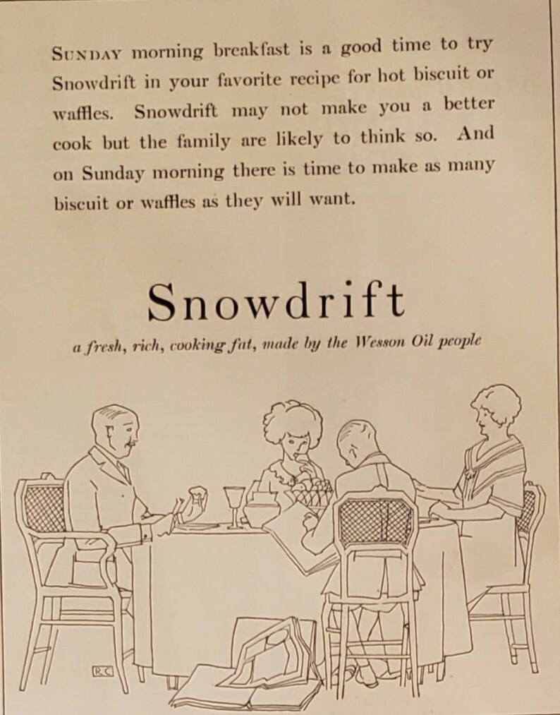 1923 SNOWDRIFT Cooking Fat Wesson Oil Sunday Morning Breakfast 3MORE ...