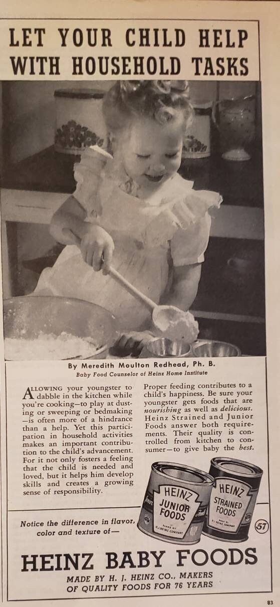 1946 HEINZ BABY FOODS Child Cereal Food Nutrition Strained Foods ...
