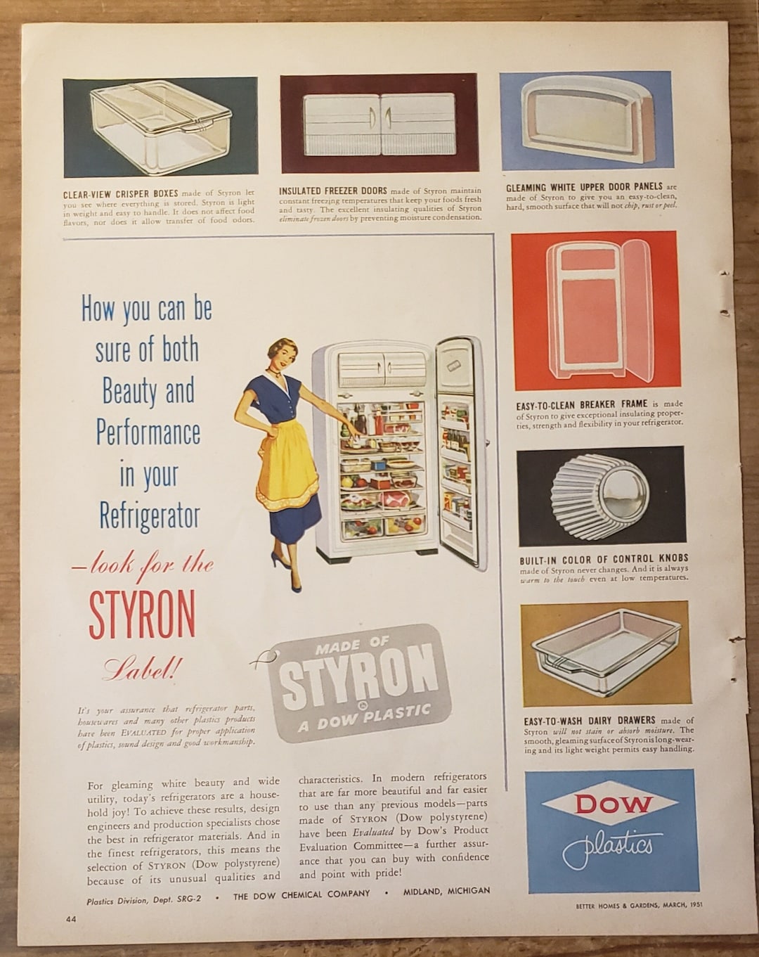 1951 STYRON DOW PLASTICS Polystyrene Refrigerator Kitchen Appliance Dow ...