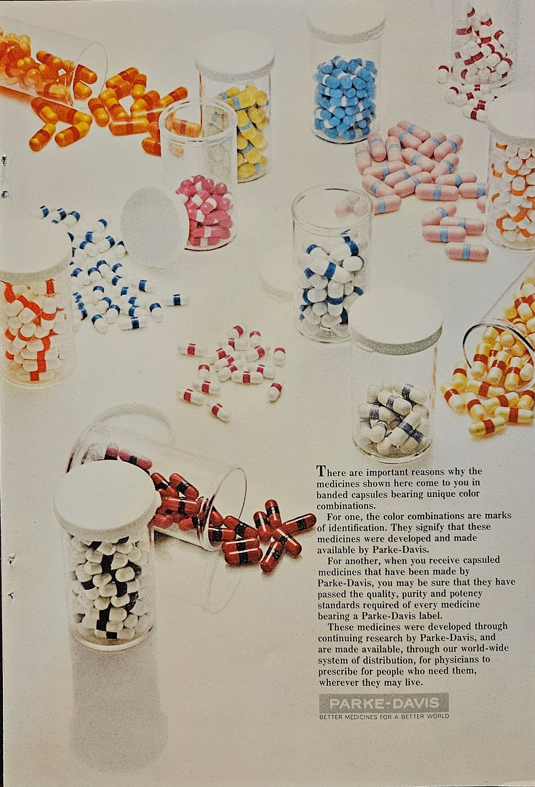 1965 PARKE DAVIS Vintage Ad, Color Coded Capsules Pills Medicine Health ...
