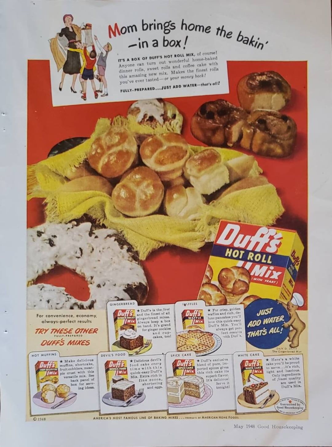 1948 DUFF'S Hot Roll Mix Baking Mixes Food Vintage Print Ad - Etsy