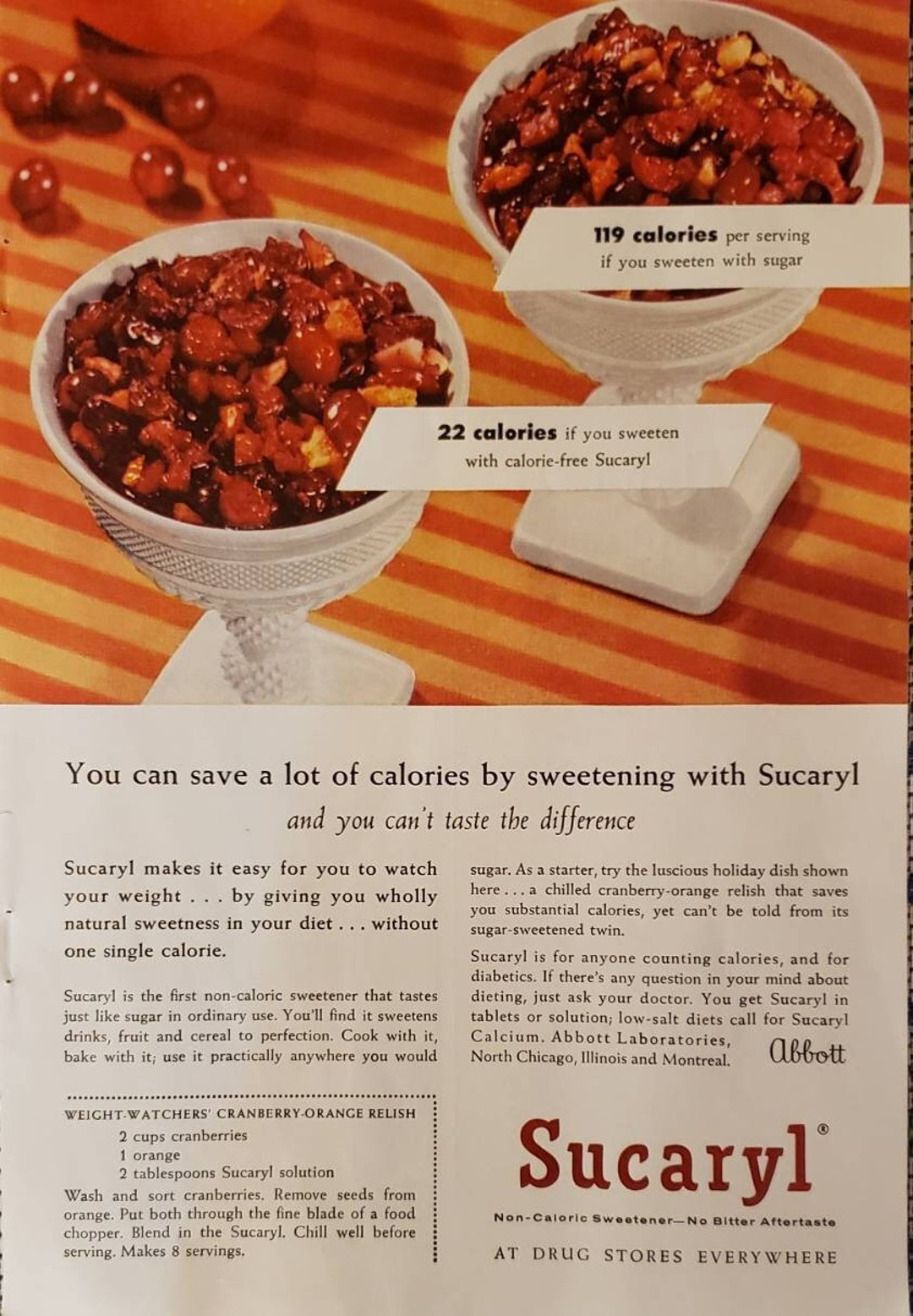 1956 SUCARYL Non-caloric Sweetener Abbott Laboratories - Etsy