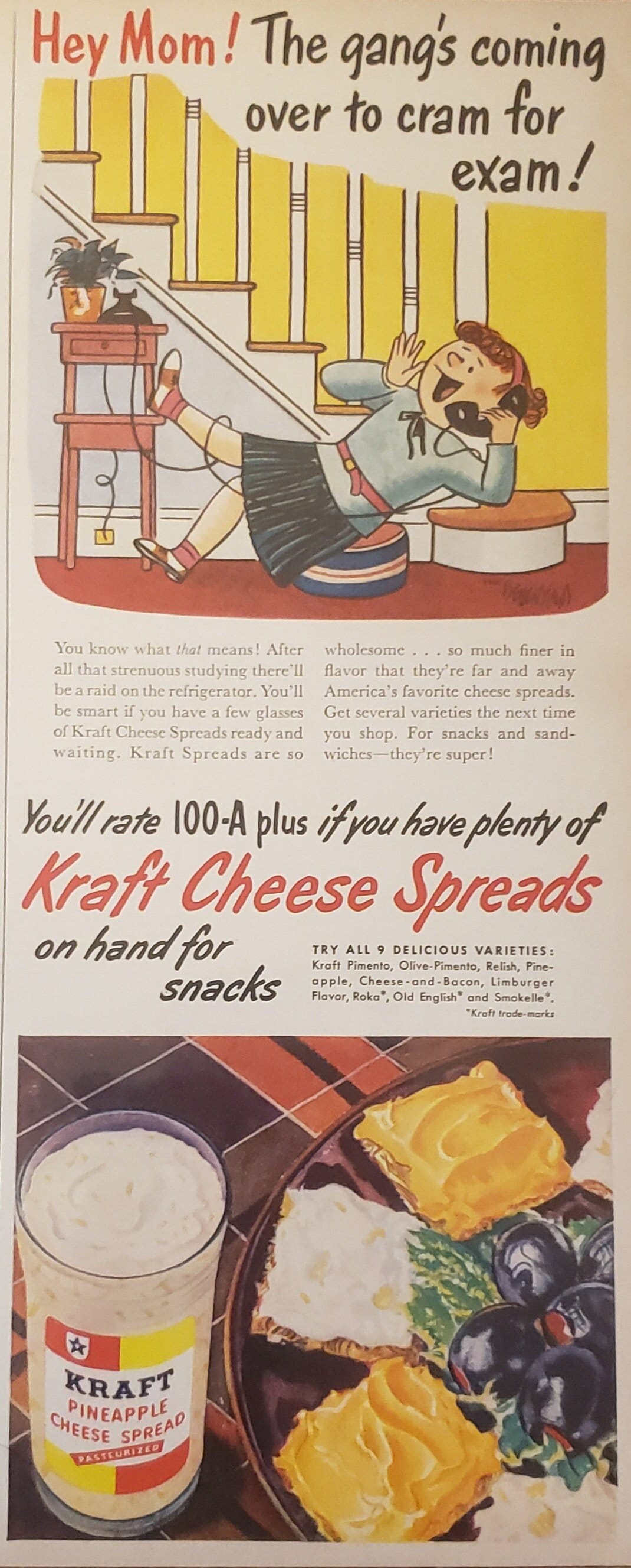 1951 KRAFT CHEESE SPREADS Snacks Sandwiches Food Vintage Print Ad - Etsy