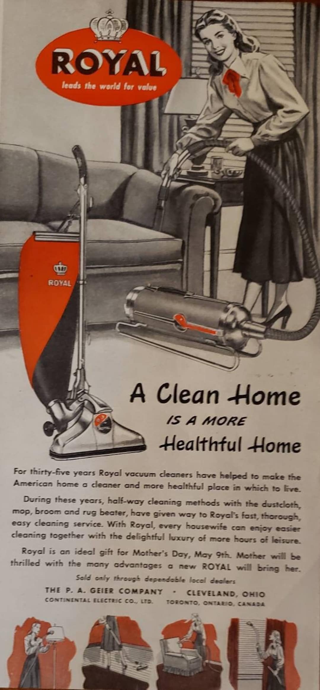 1948 ROYAL Vacuum Cleaner Appliance Housewife Clean Home Vintage Print ...