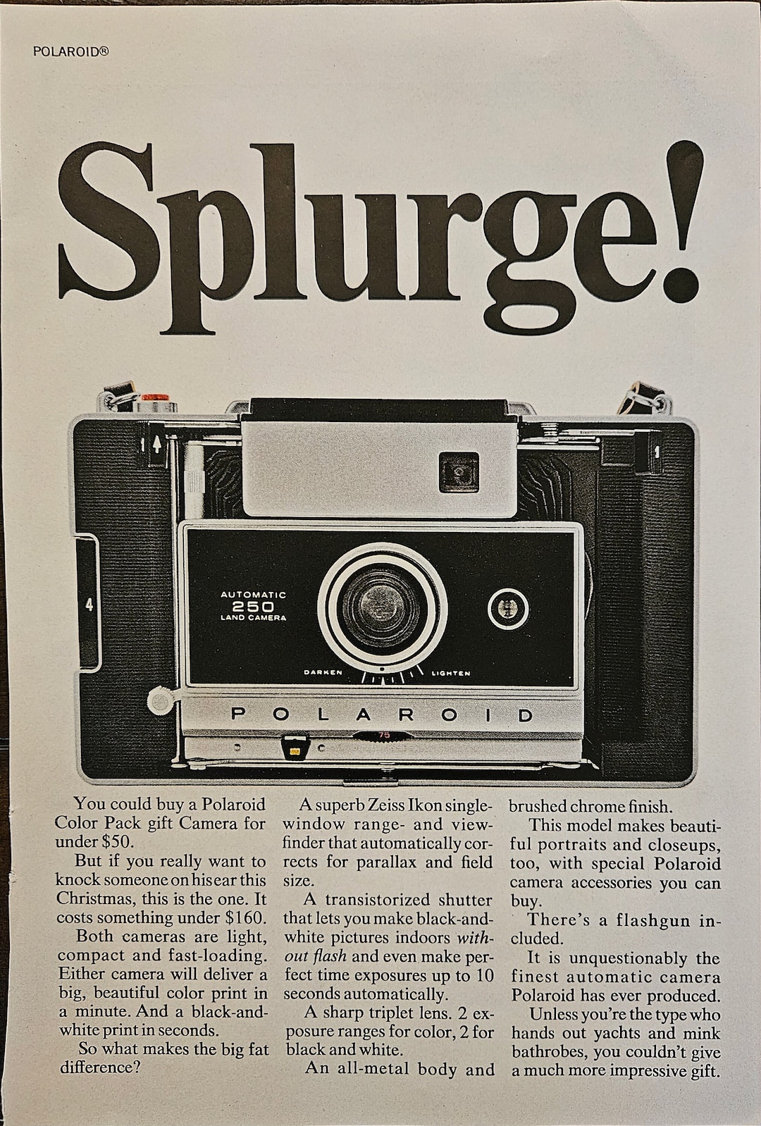 1967 POLAROID Vintage Ad, Automatic Color Pack Camera Photography Lover ...