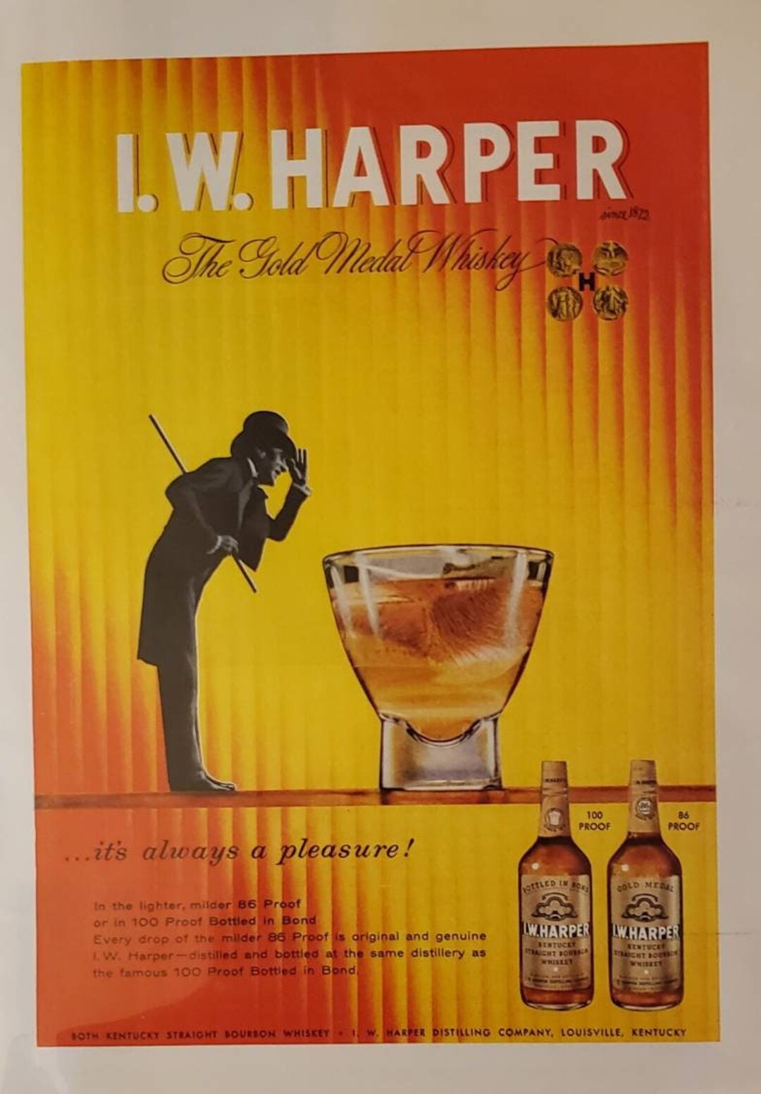 1957 I.W. HUNTER Gold Medal Kentucky Straight Bourbon Whiskey Alcohol ...