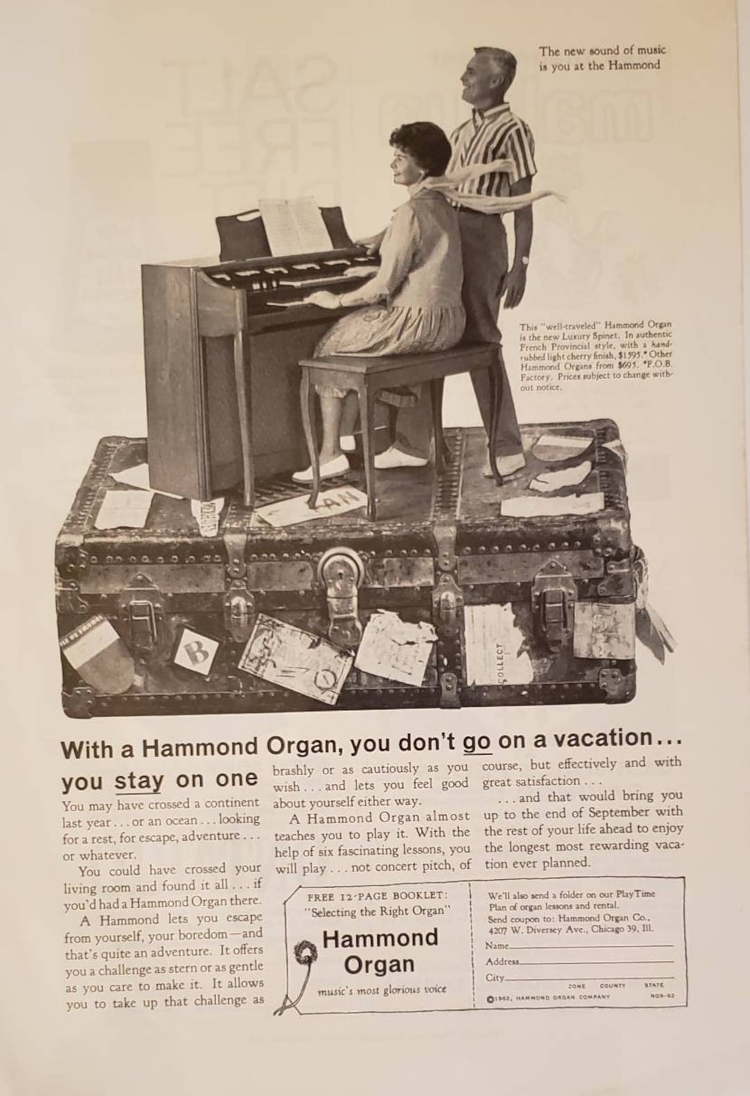 1962 HAMMOND ORGAN Luxury Spinet Vacation Music Instrument Vintage ...