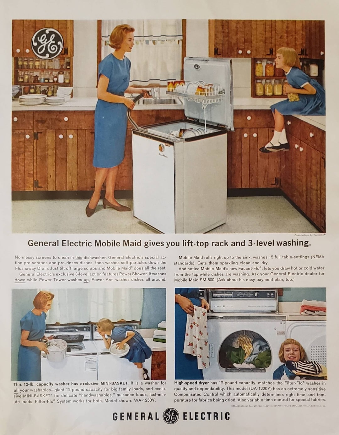 1963 GE General Electric Mobile Maid Dishwasher Kitchen Appliance ...
