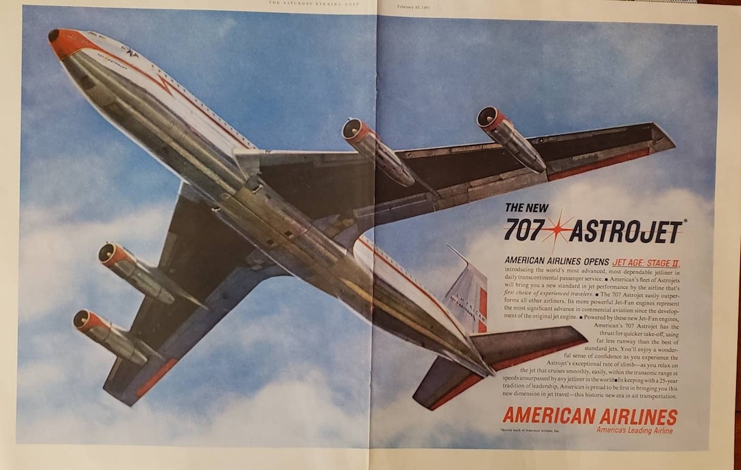 1961 AMERICAN AIRLINES 707 Astrojet Jerliner Aircraft Air - Etsy