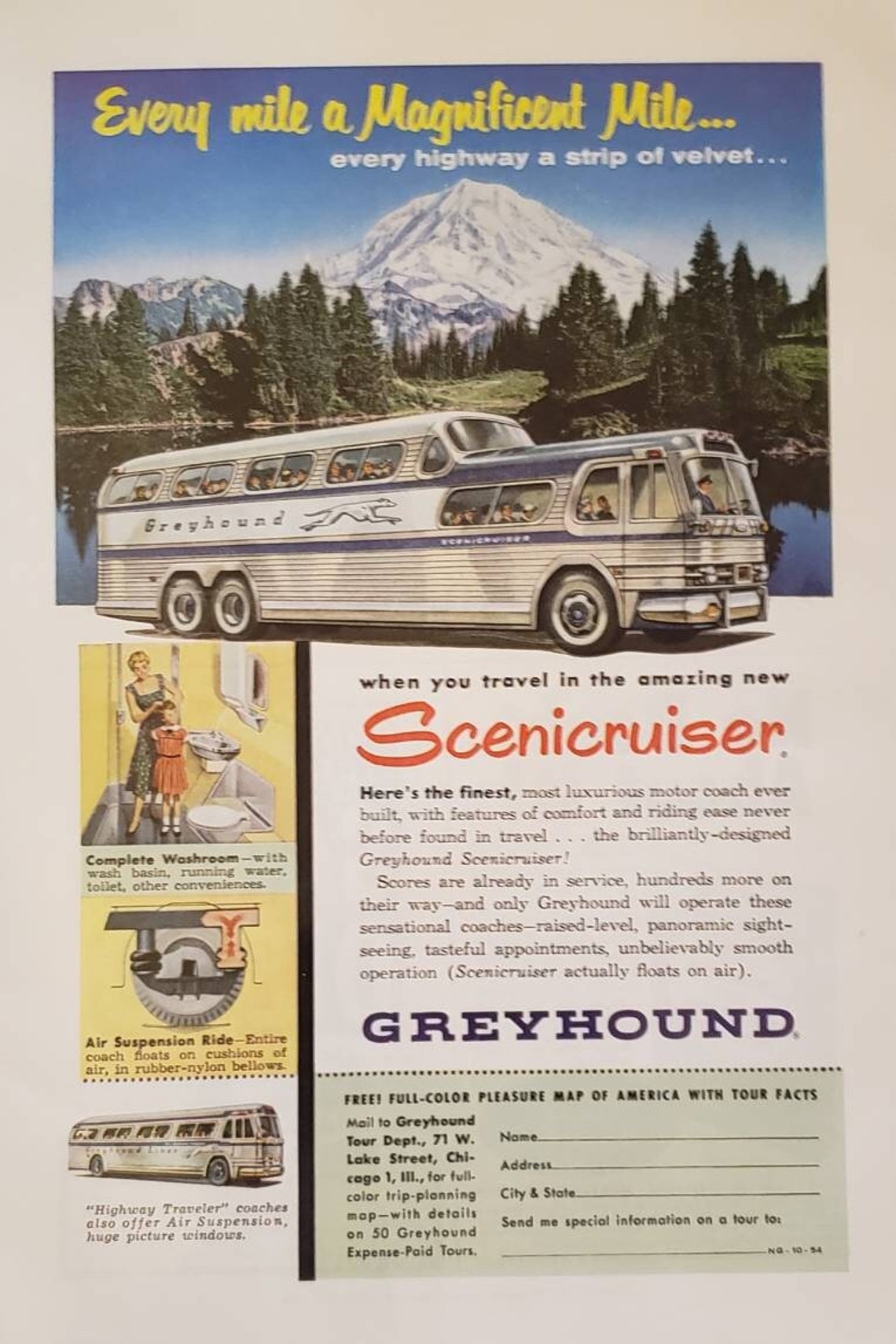 1954 GREYHOUND Scenicruiser Bus Motor Coach Travel Highway Mount ...